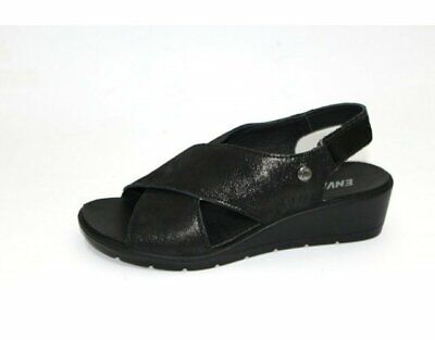 SANDALI DONNA ENVAL SOFT ZEPPA 7278100 PELLE LAMINATA NERO MADE IN ...