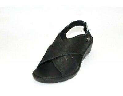 SANDALI DONNA ENVAL SOFT ZEPPA 7278100 PELLE LAMINATA NERO MADE IN ...